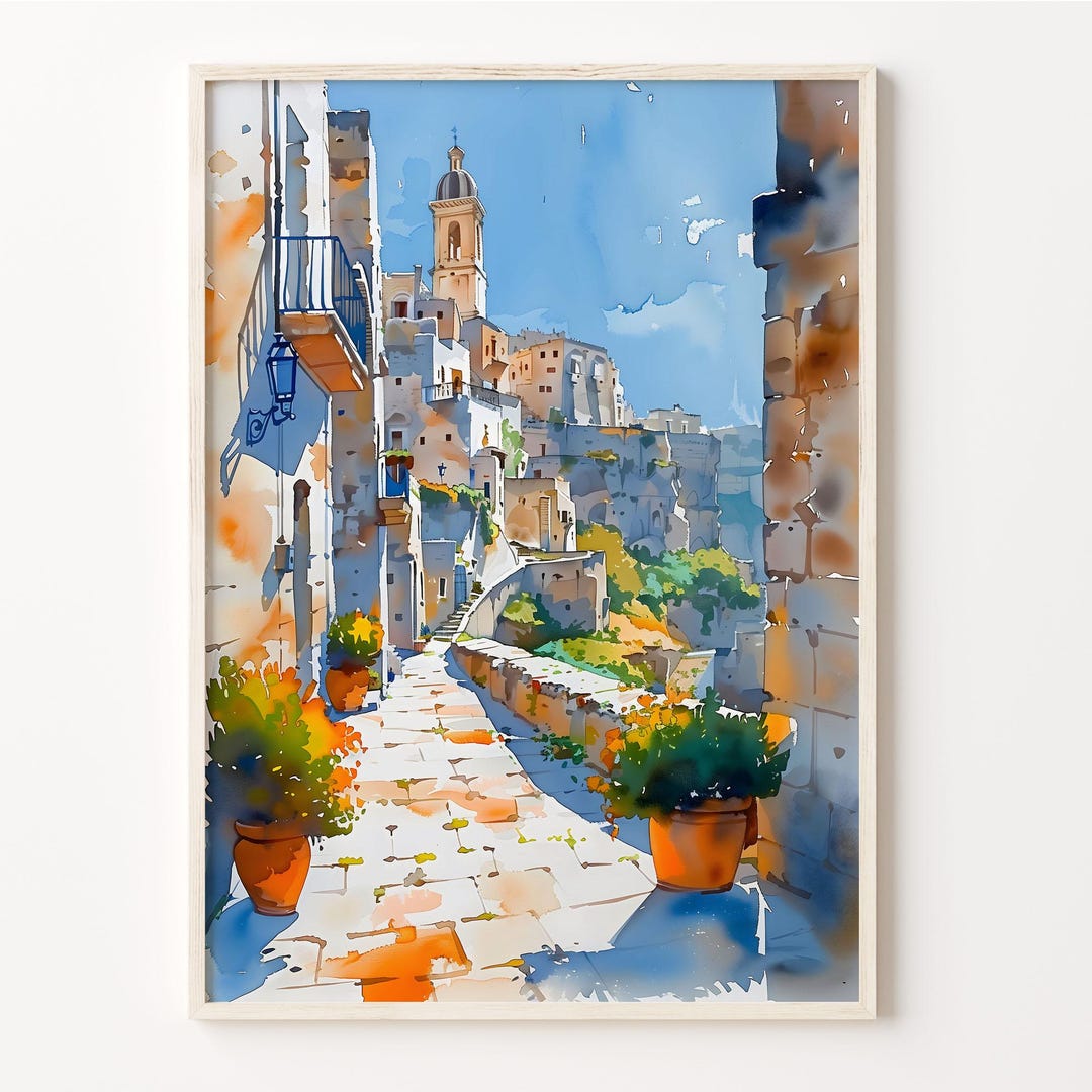 Matera Watercolor Painting, Matera Wall Art, Italy Poster, Matera Print ...