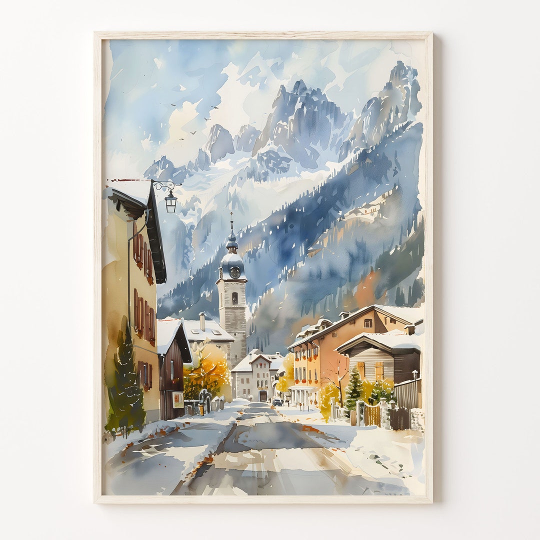Chamonix Ski Watercolor Painting, France Travel Poster, Wall Art Print ...