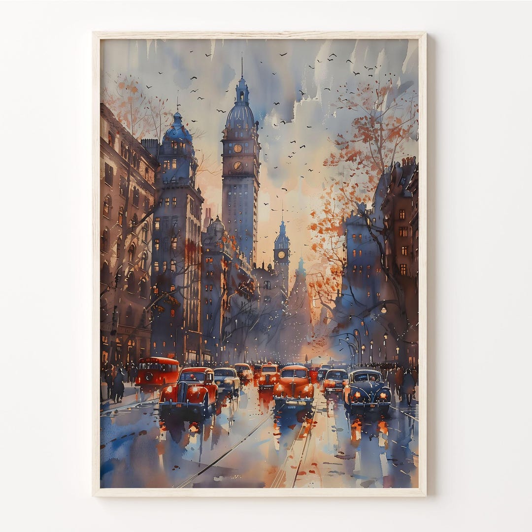 Manchester Skyline Watercolor Painting: Cityscape Poster Print - Etsy