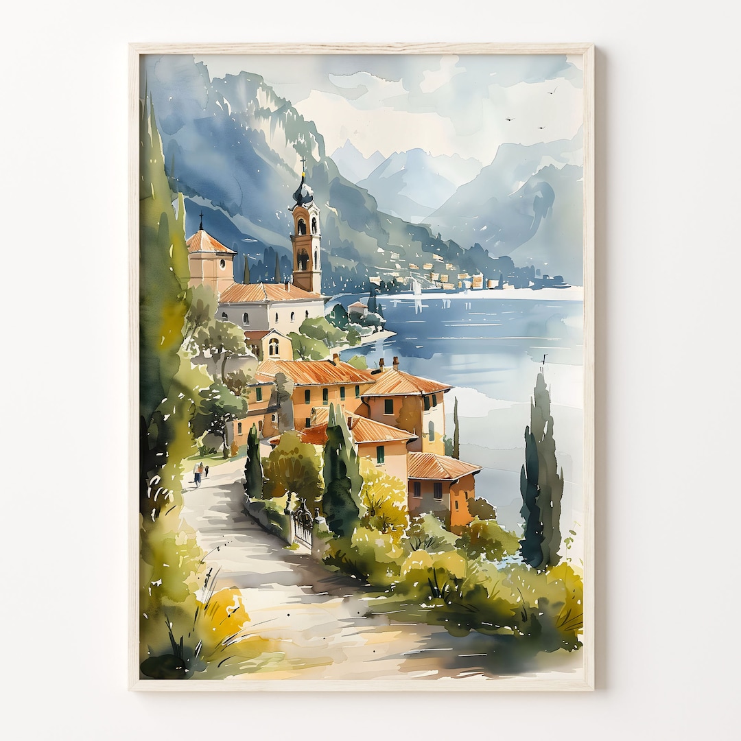 Lake Garda Watercolor Painting, Lake Garda Wall Art, Italy Poster, Lake ...