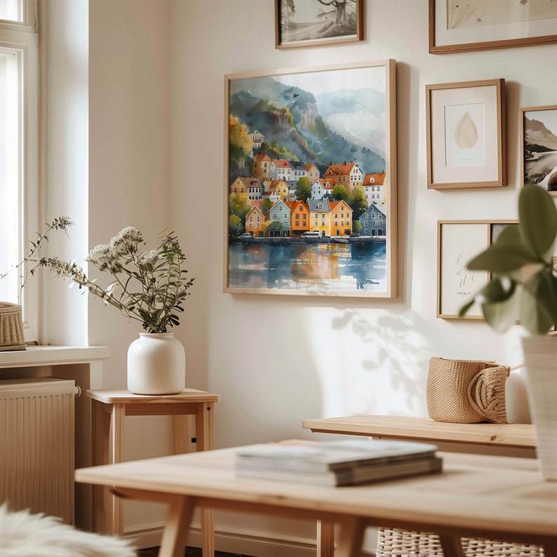 Bergen Norway Watercolor Art Print: Trendy Travel Poster - Etsy