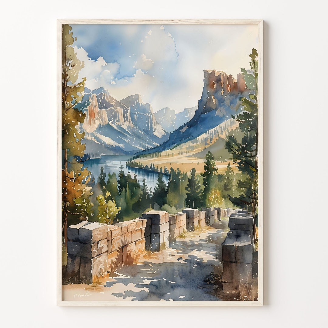Yellowstone Watercolor Painting, National Park Wall Art, Yellowstone ...