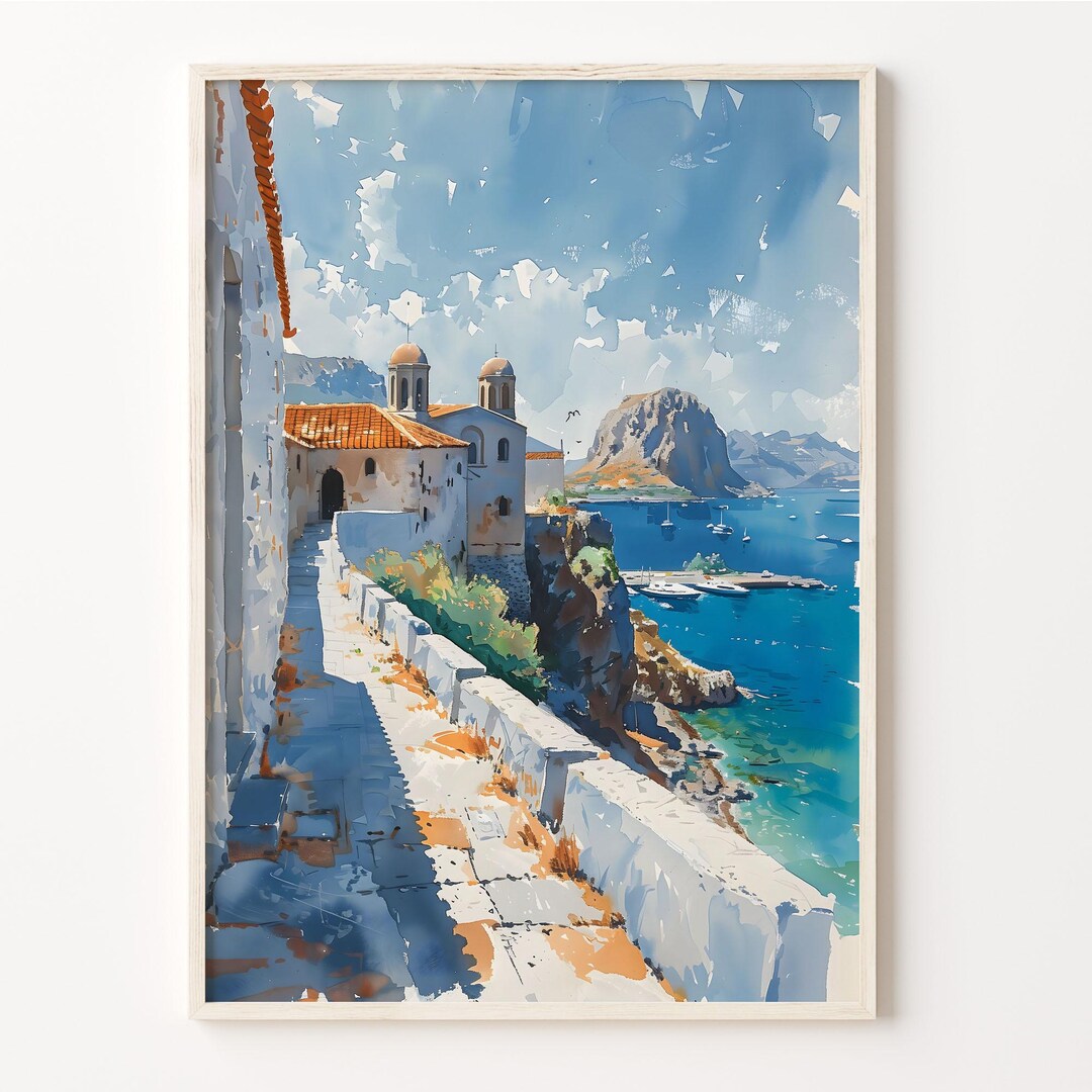 Lindos Greece Watercolor Painting, Wall Art Print, Lindos Poster, Home ...