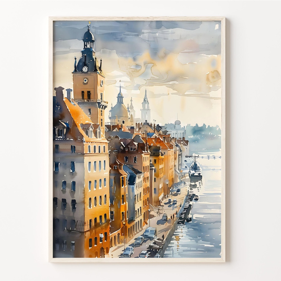 Riga Watercolor Painting, Latvia City Poster, Travel Wall Art, Riga ...