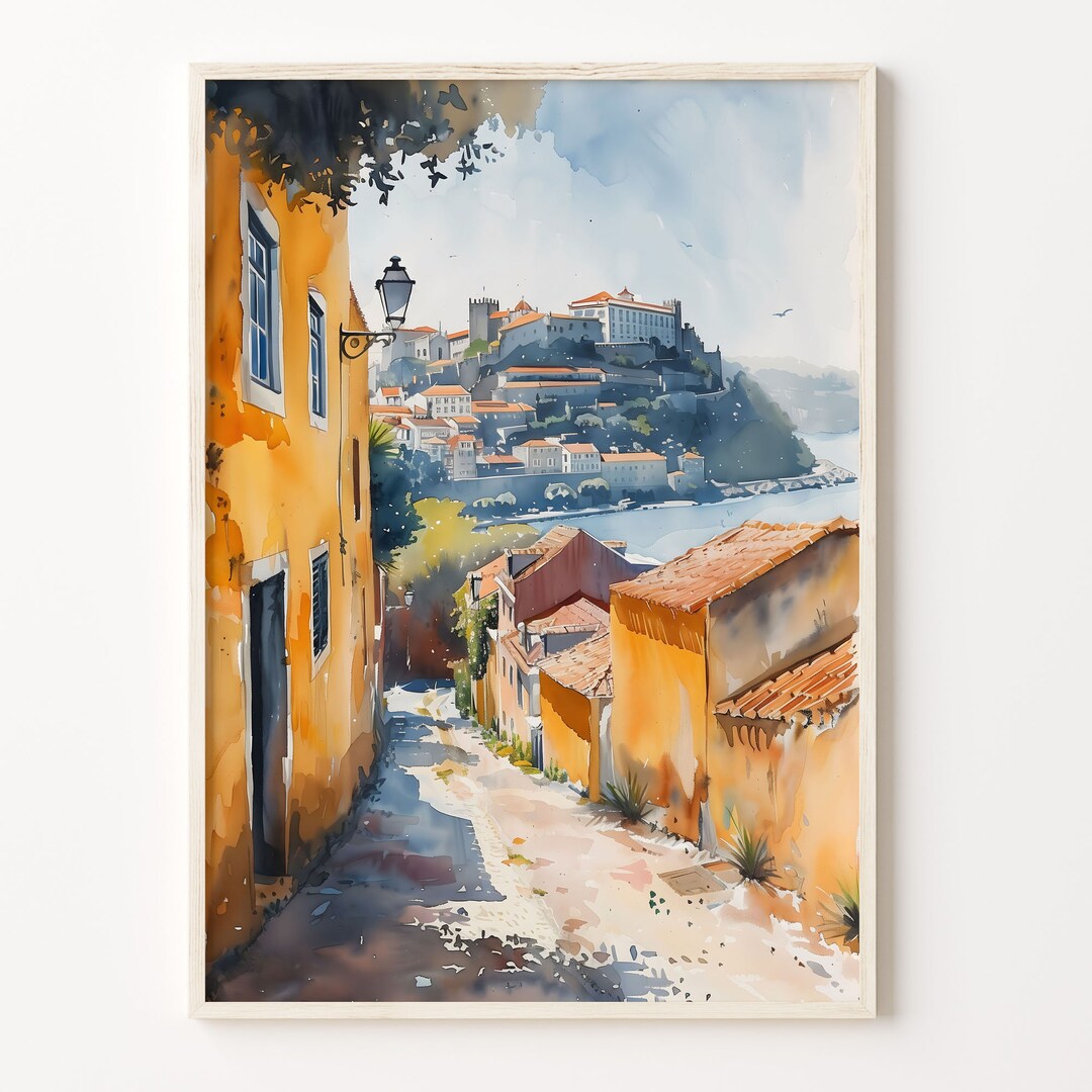 Algarve Portugal Watercolor Painting: Vintage Lisbon Art Print - Etsy
