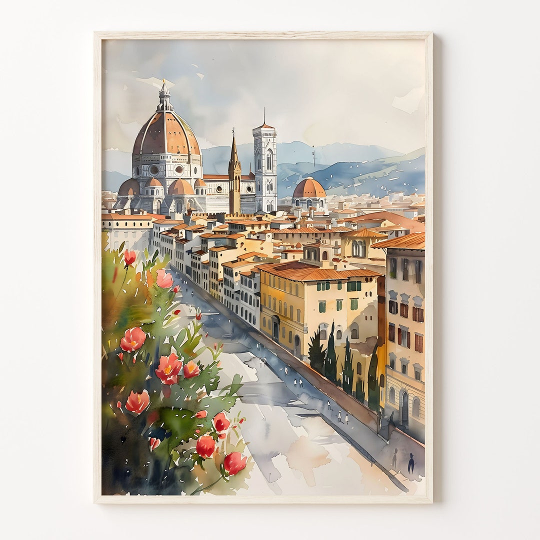 Florence Cathedral Watercolor Print: Italy Travel Poster, Mid-century ...