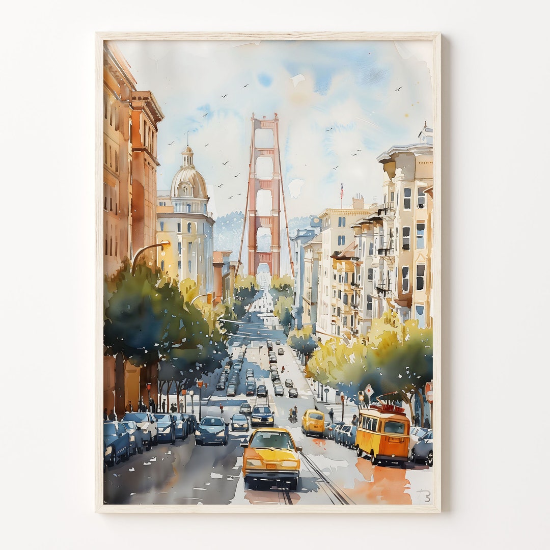 San Francisco Watercolor Painting, SF Print, US Cities Wall Art ...