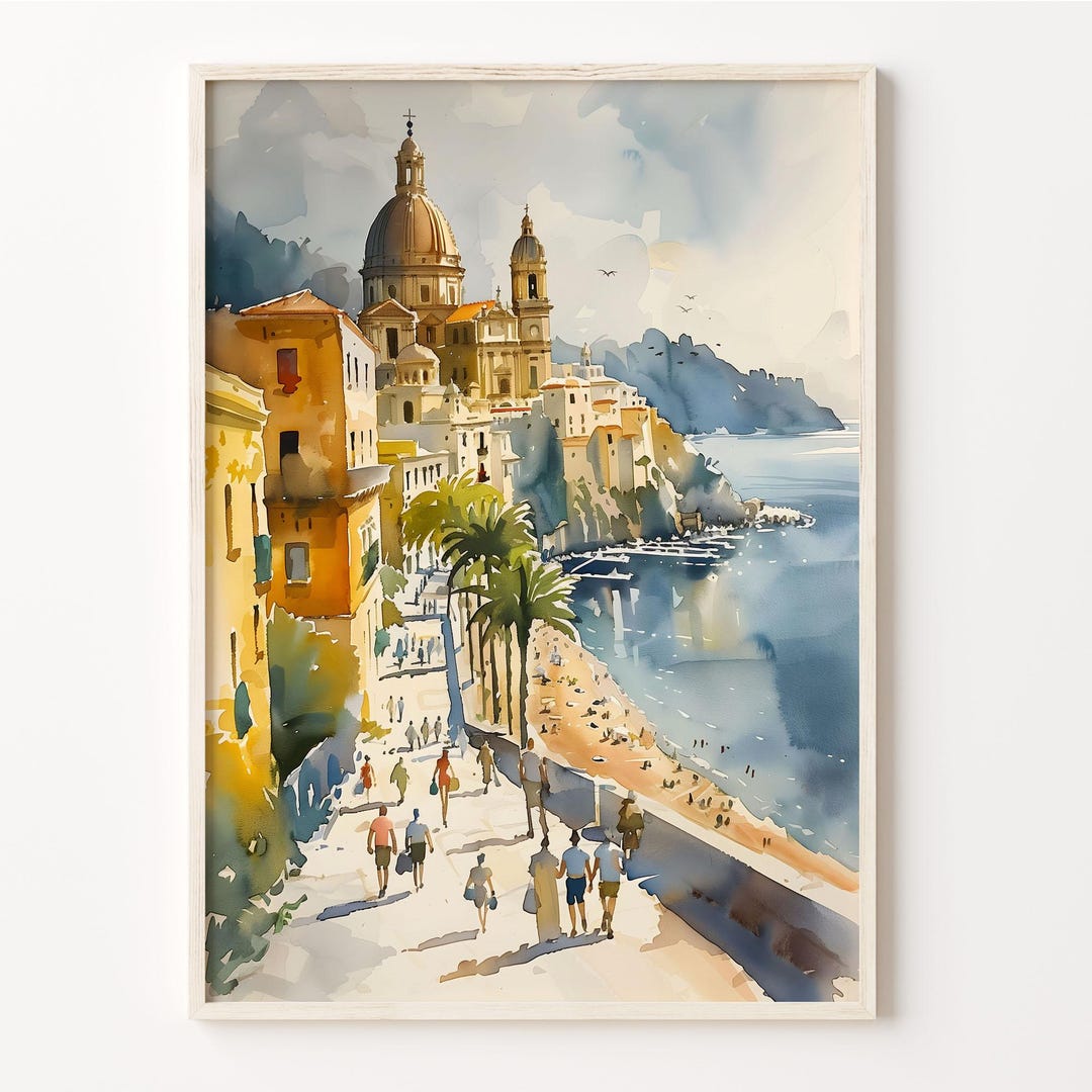 Naples Watercolor Painting, Naples City Travel Poster, Italy Wall Art ...