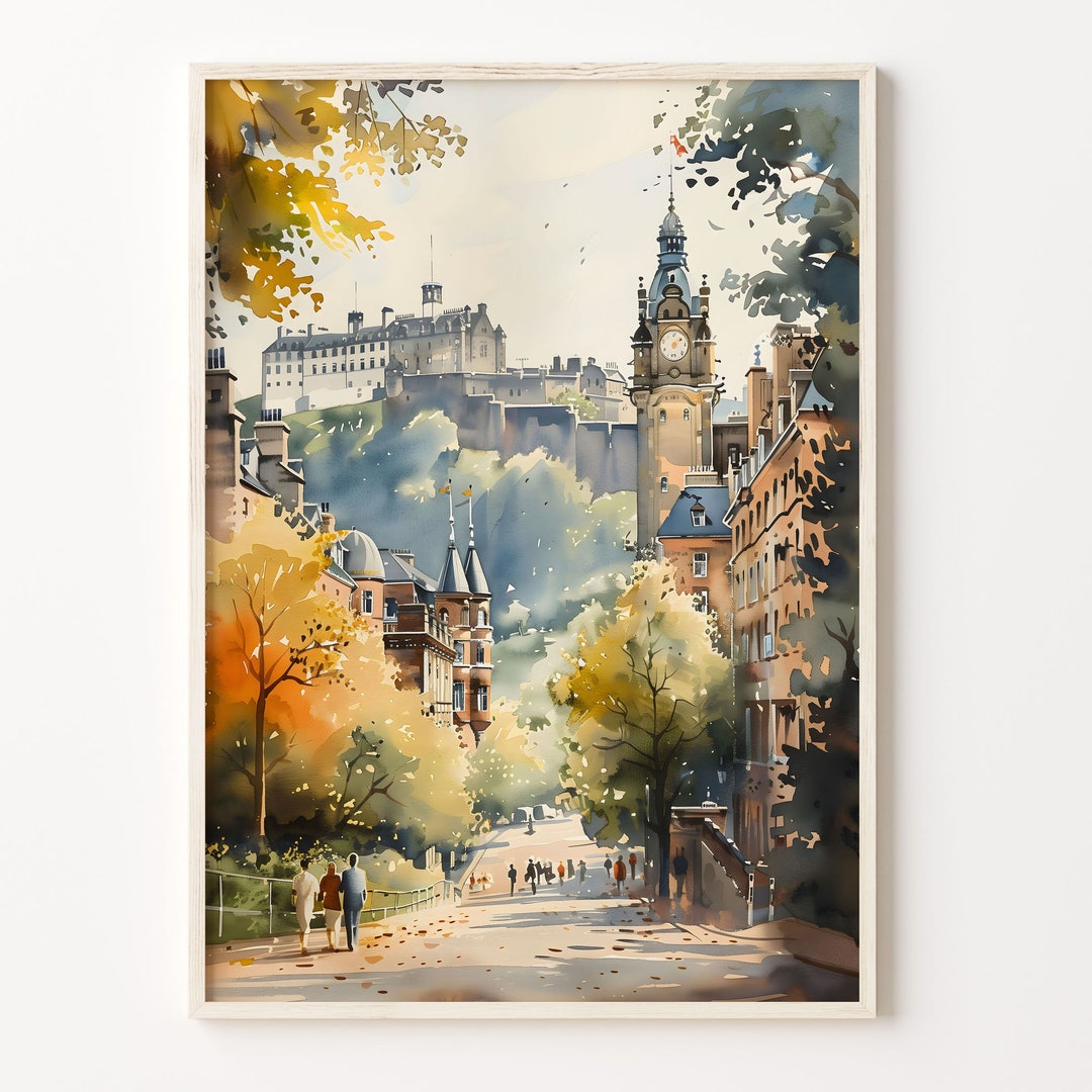 Edinburgh Watercolor Print: Scottish Cityscape Wall Art - Etsy