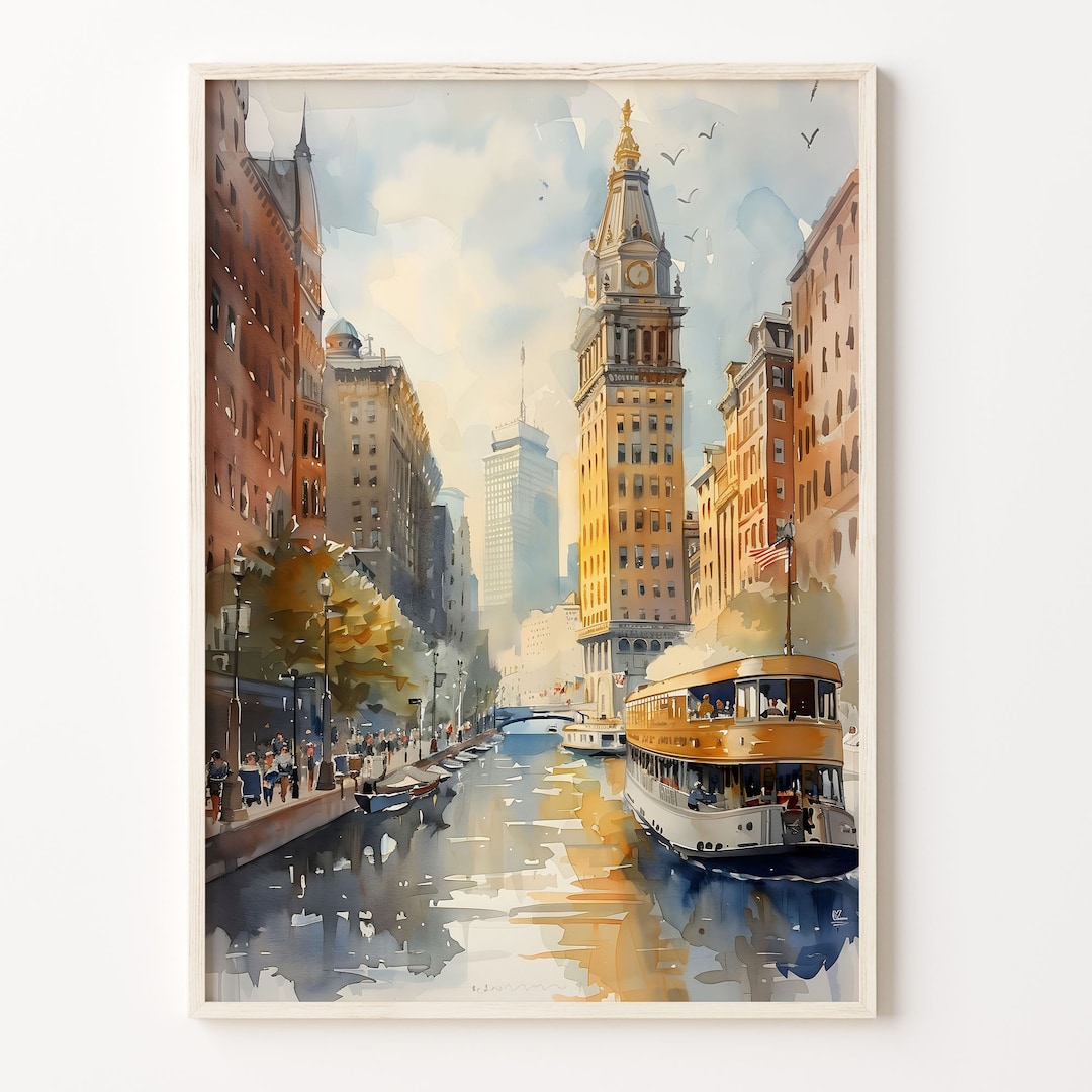 Boston Skyline Watercolor Painting: Travel Art Print - Etsy