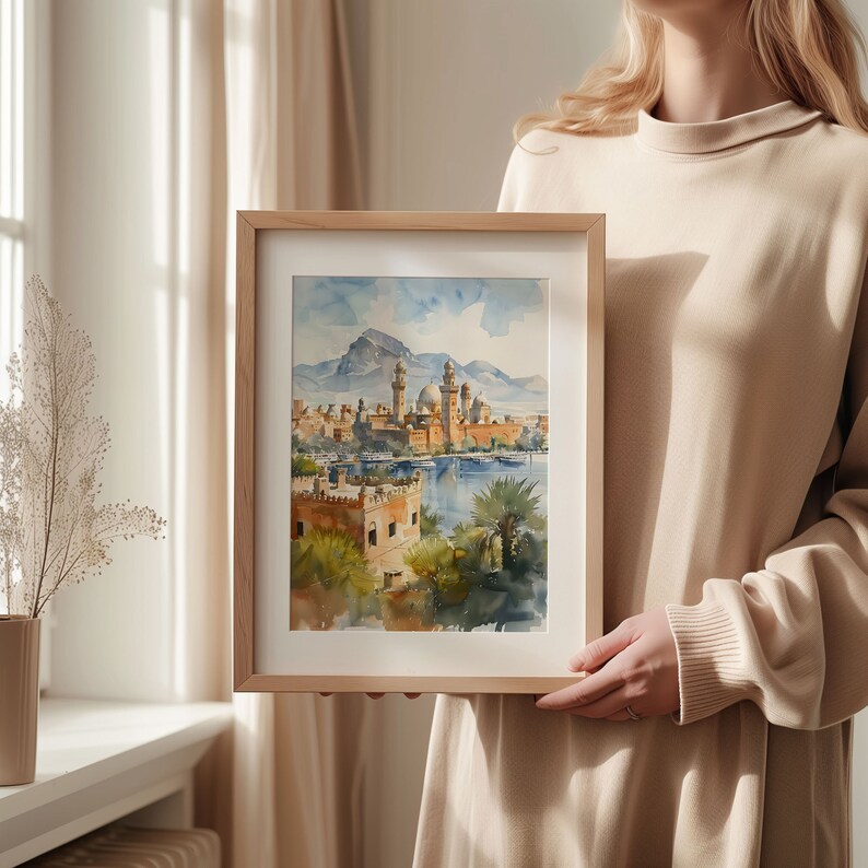 Cairo Egypt Watercolor Painting: Pyramids of Giza Travel Print - Etsy