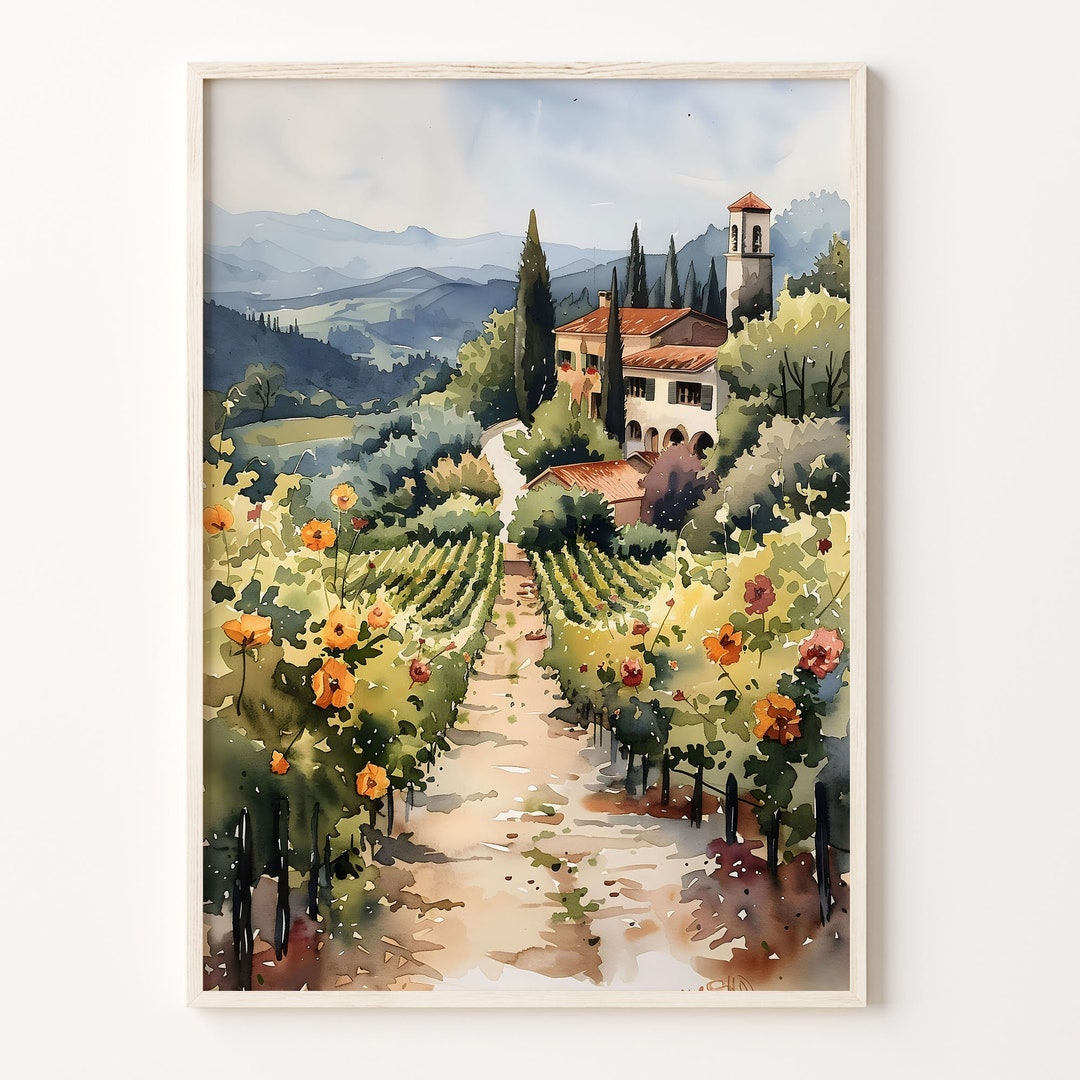 Napa Valley Vineyard Watercolor Painting: California Wine Country Art ...