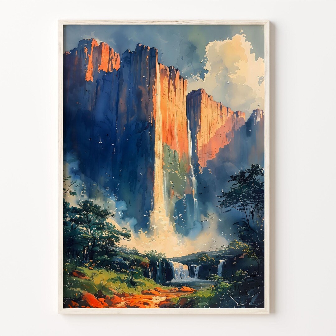 Angel Falls Watercolor Painting, Venezuela Wall Art, Angel Falls Poster ...