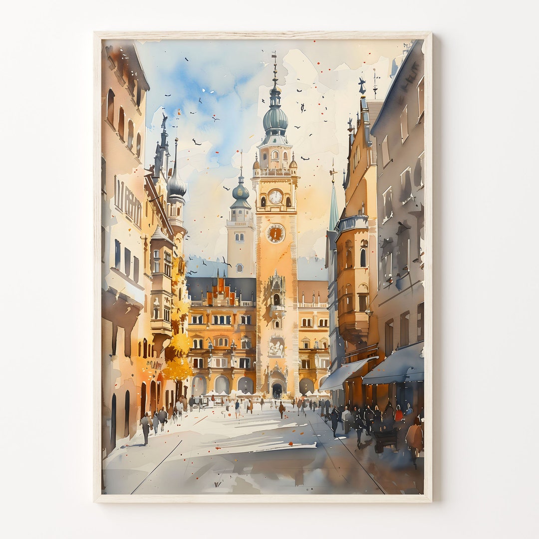 Munich Watercolor Painting, German Wall Art, München Poster, Watercolor ...