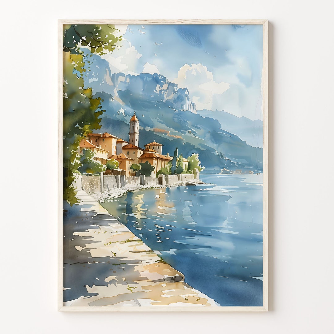 Lake Garda Watercolor Painting: Italy Travel Art Print - Etsy