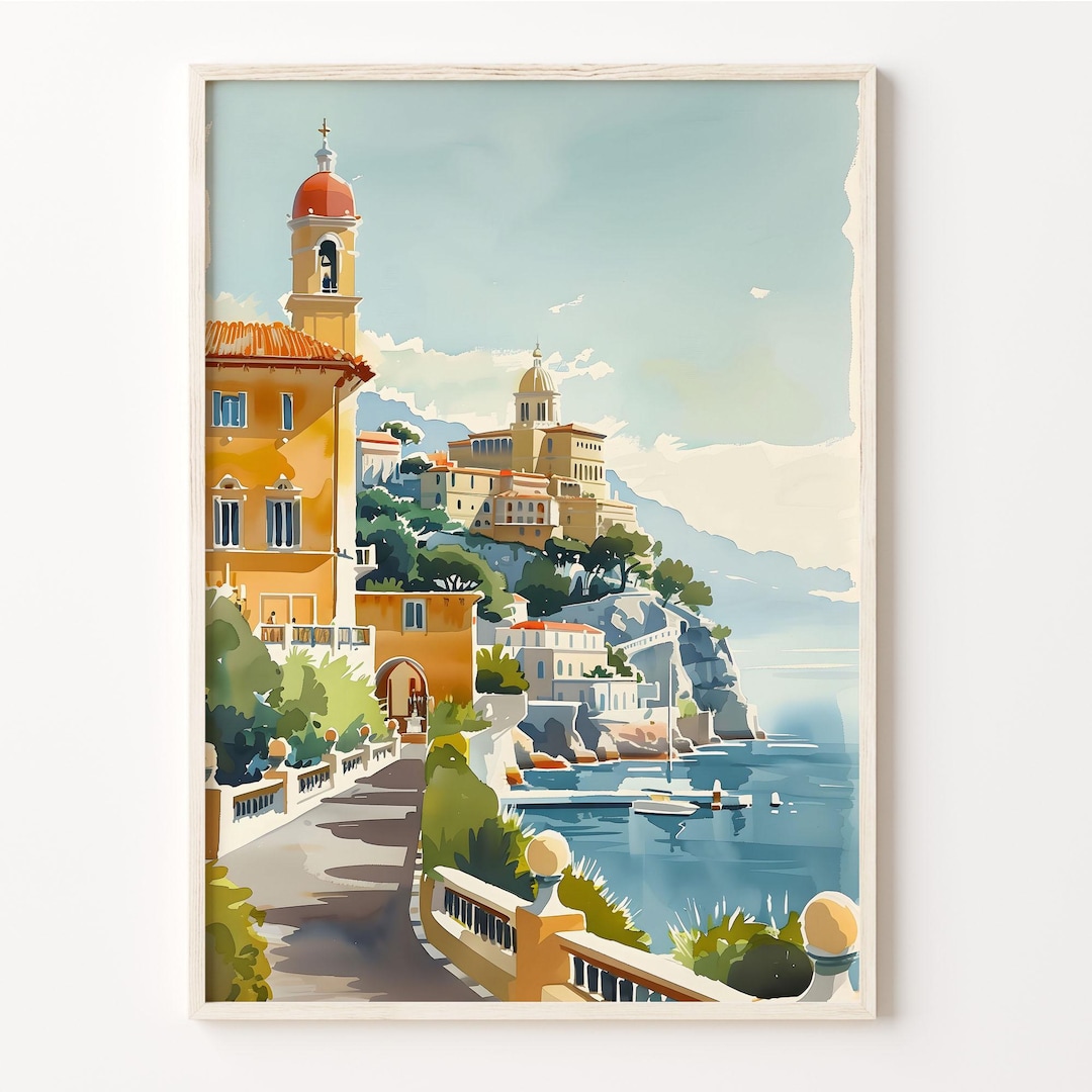 Monaco Watercolor Painting: French Riviera City Skyline Art - Etsy