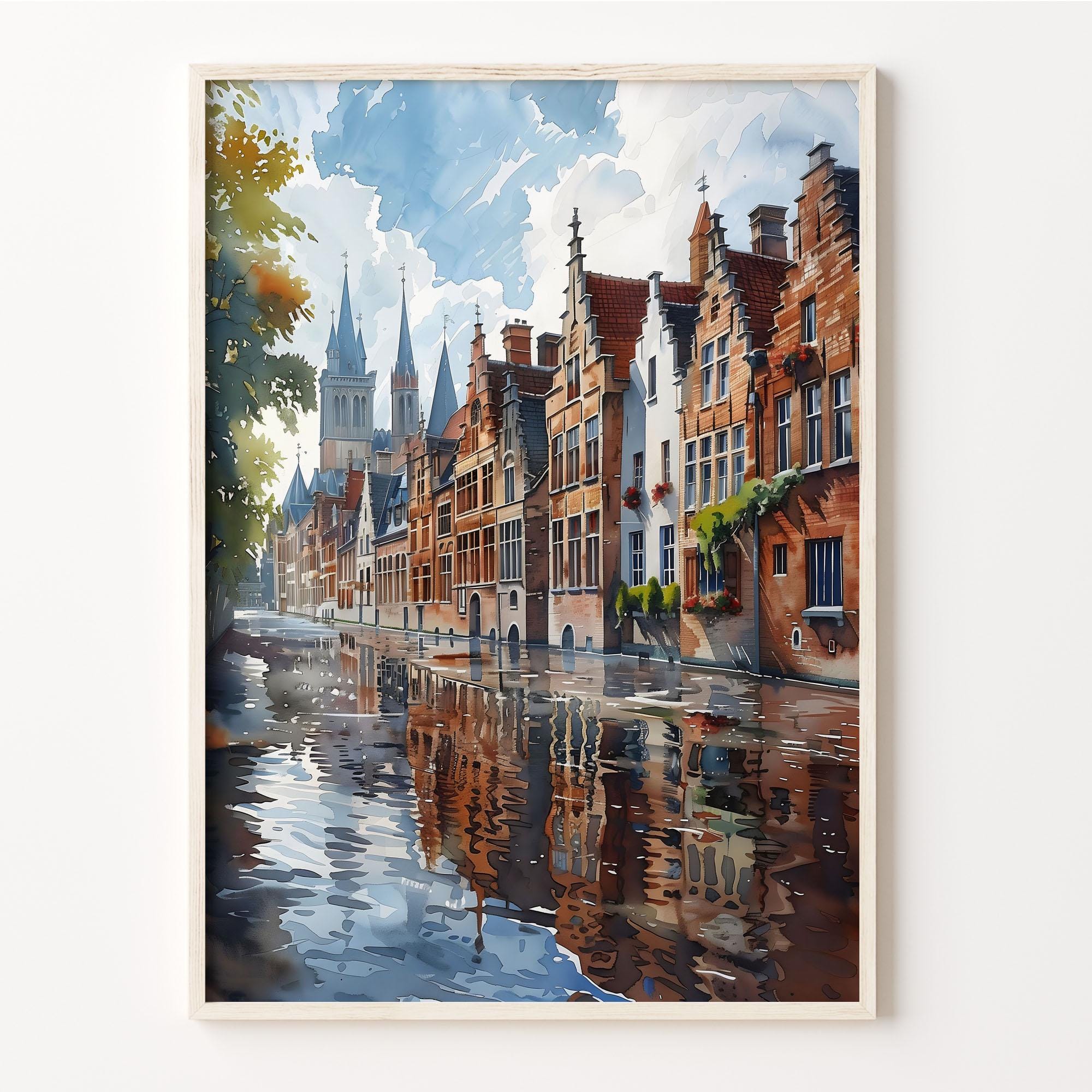 Bruges Watercolor Painting, Bruges Wall Art, Belgium Wall Décor, Bruges ...