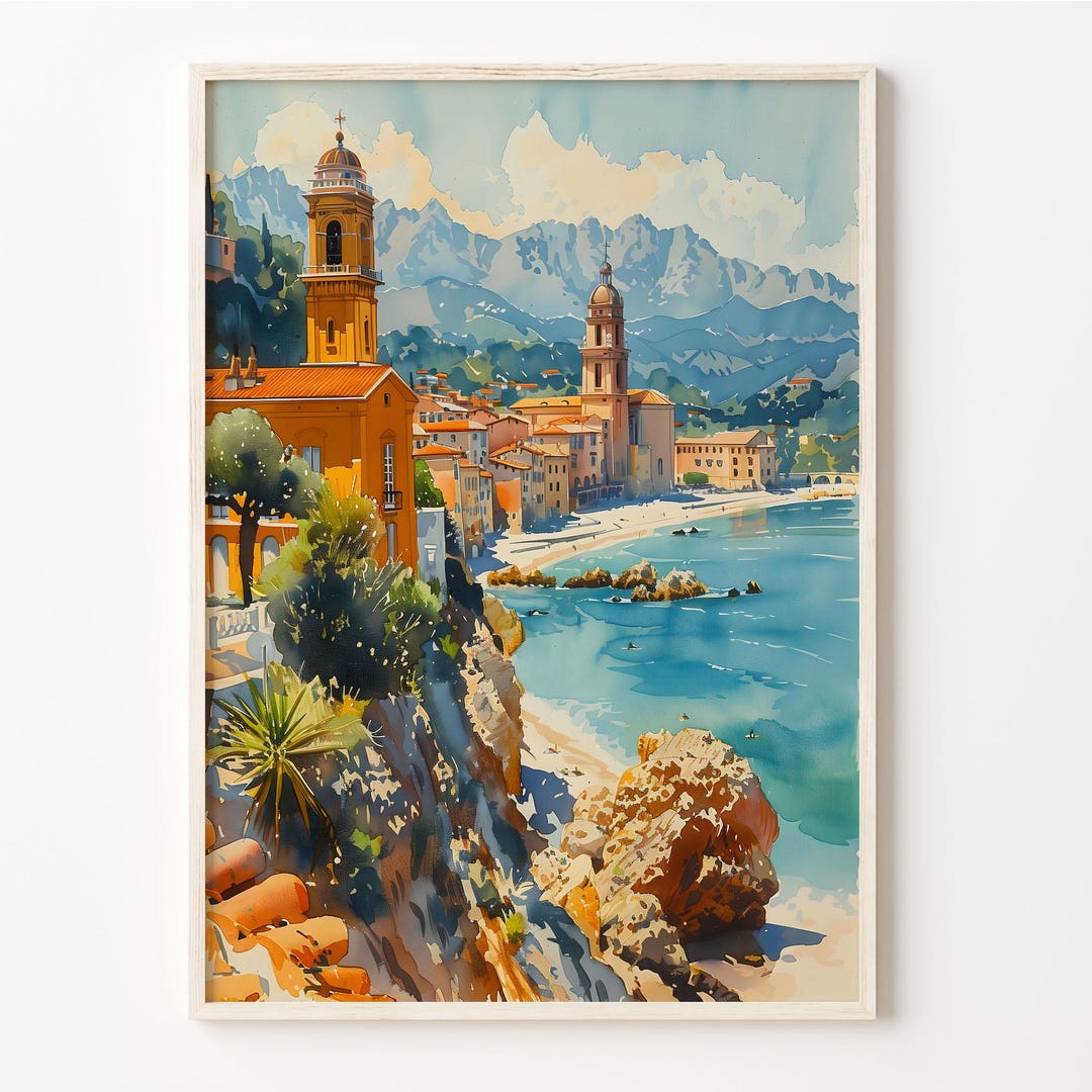 Menton France Watercolor Painting: French Riviera Wall Art - Etsy