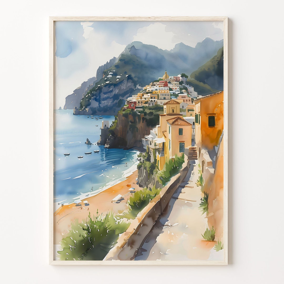 Italy Watercolor Print: Coastal Village Art - Etsy