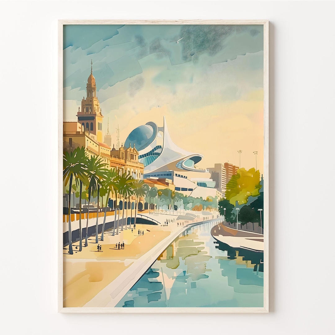 Valencia Watercolor Painting, Spain Wall Art, Travel Poster, Valencia ...