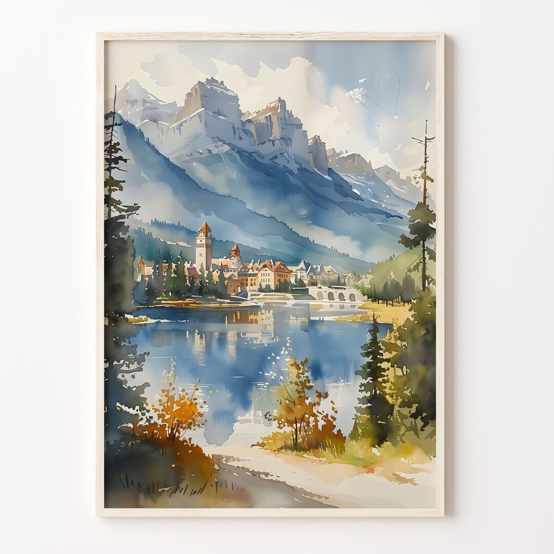 Watercolor Painting, Banff Canada Travel Poster, National Park Wall Art ...