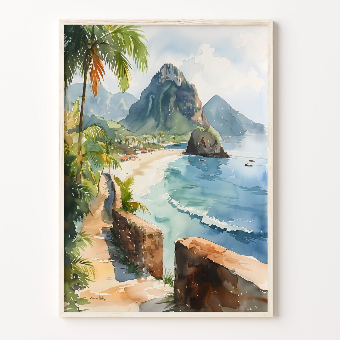 Saint Lucia Watercolor Painting, Caribbean Print, Wall Art, Poster ...