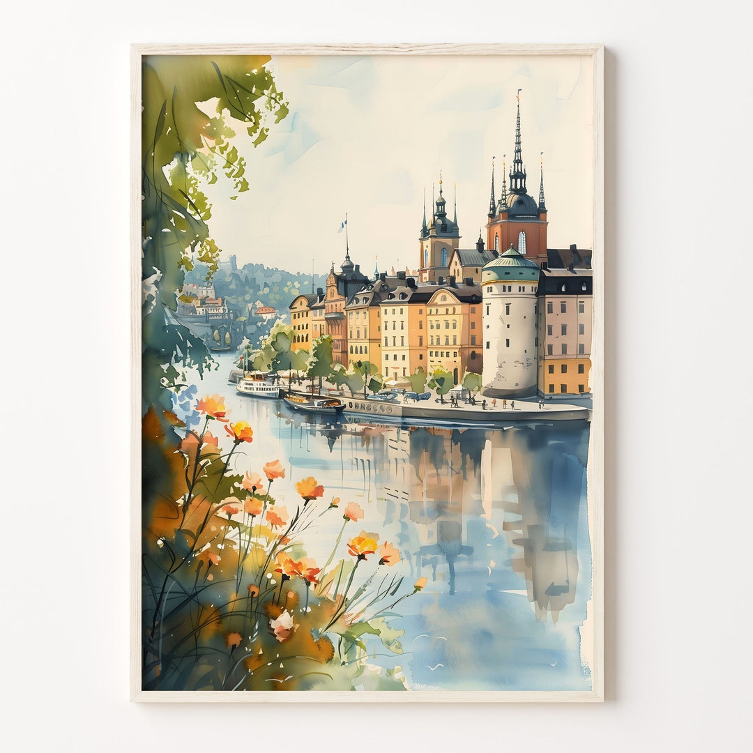 Stockholm Travel Poster, Watercolor Painting, Swedish Wall Art, Maximal ...
