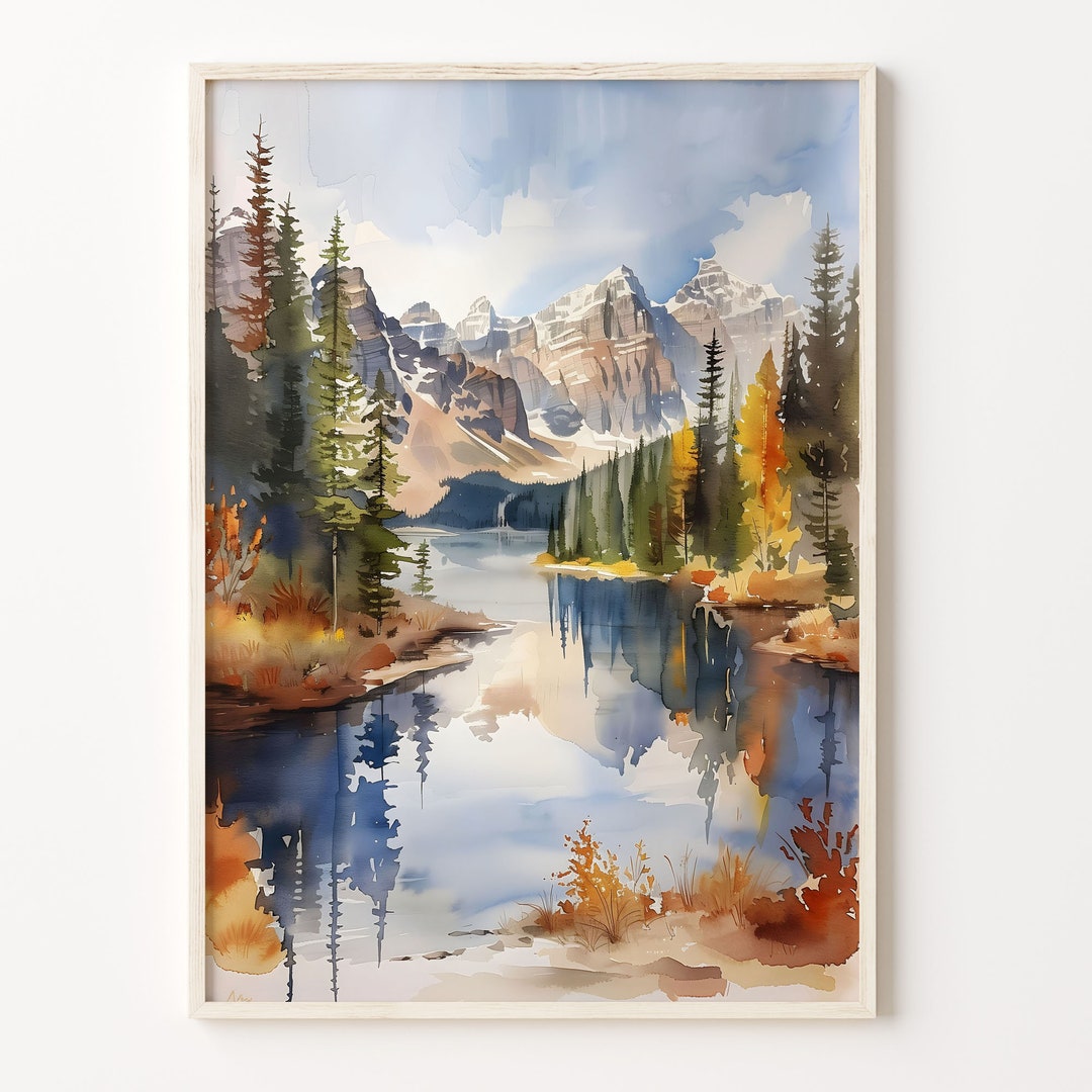Banff Watercolor Painting, Canada Wall Art, Banff Print, Banff Poster ...