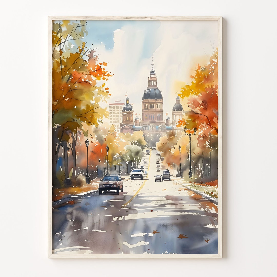 Madison Watercolor Painting, Travel Poster, Mid Century Modern Wall Art ...