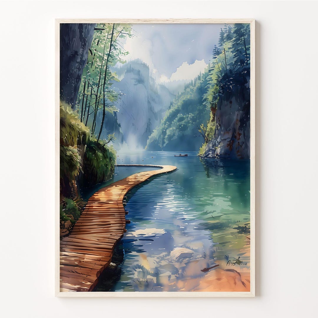 Plitvice Lake National Park Watercolor, Plitvice Park Painting, Croatia ...