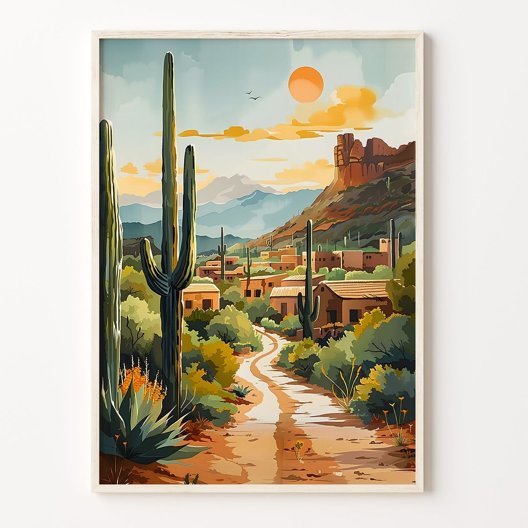 Tucson Watercolor Art Print: Southwest Desert Landscape Poster - Etsy
