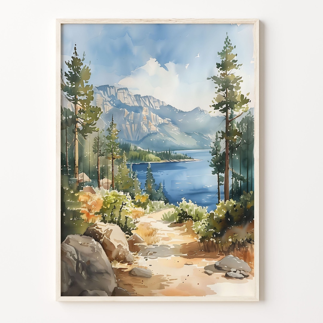 Lake Tahoe Watercolor Painting: National Park Travel Poster - Etsy