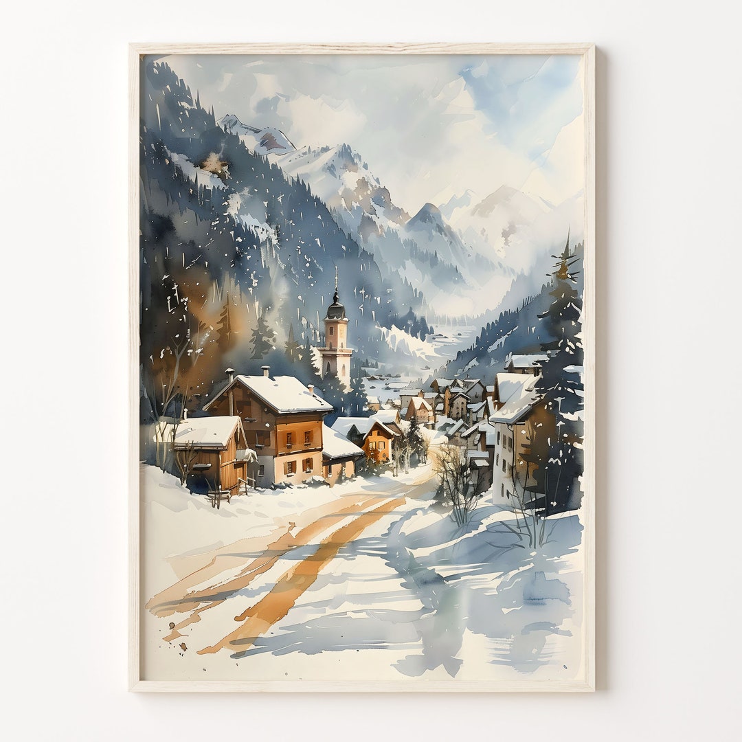 Watercolor Painting, Ski Resort Wall Art, France Morzine Poster, Ski ...