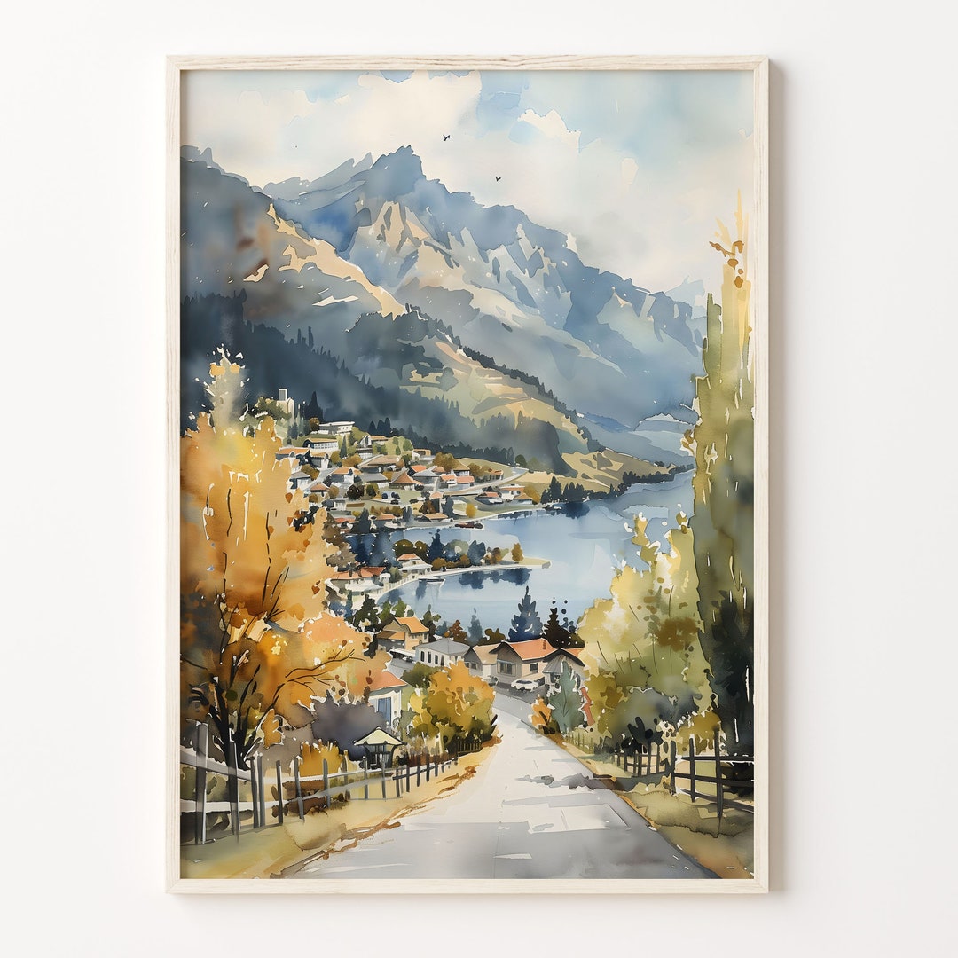 Queenstown New Zealand Watercolor Painting, Queenstown Wall Art, New ...