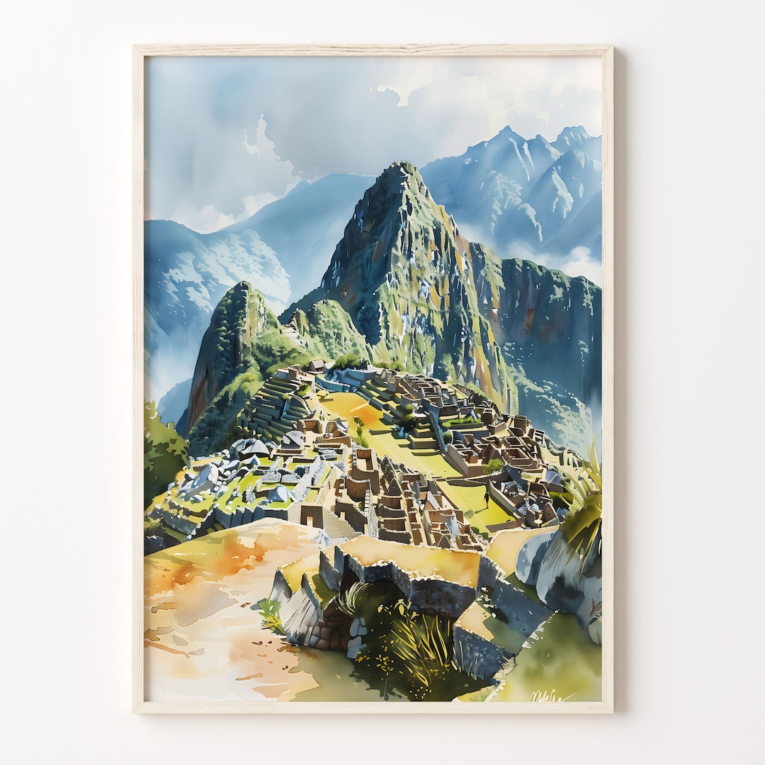 Machu Picchu Watercolor Painting, Wall Art, Travel Poster, Peru Print ...