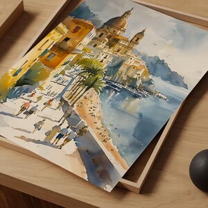 Naples Watercolor Painting, Naples City Travel Poster, Italy Wall Art ...