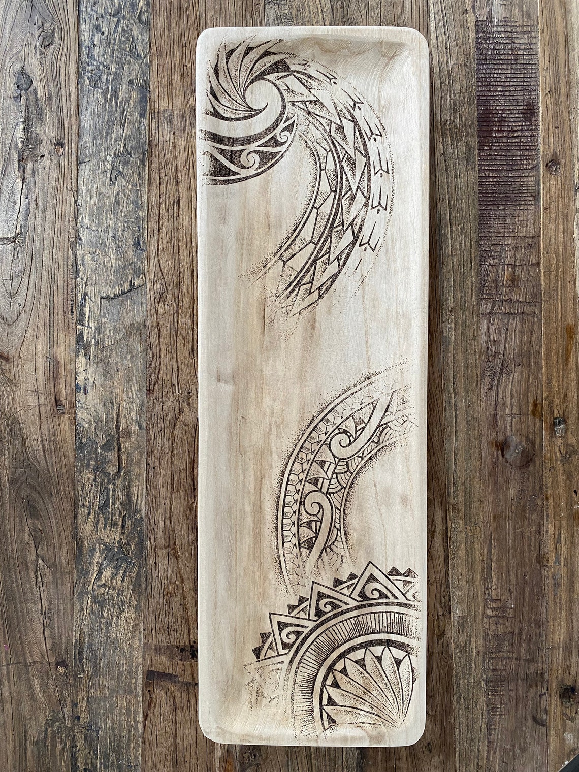 Ingoa Art Houten Schaal Met Ingebrand Polynesisch Maori/hawaii Design ...