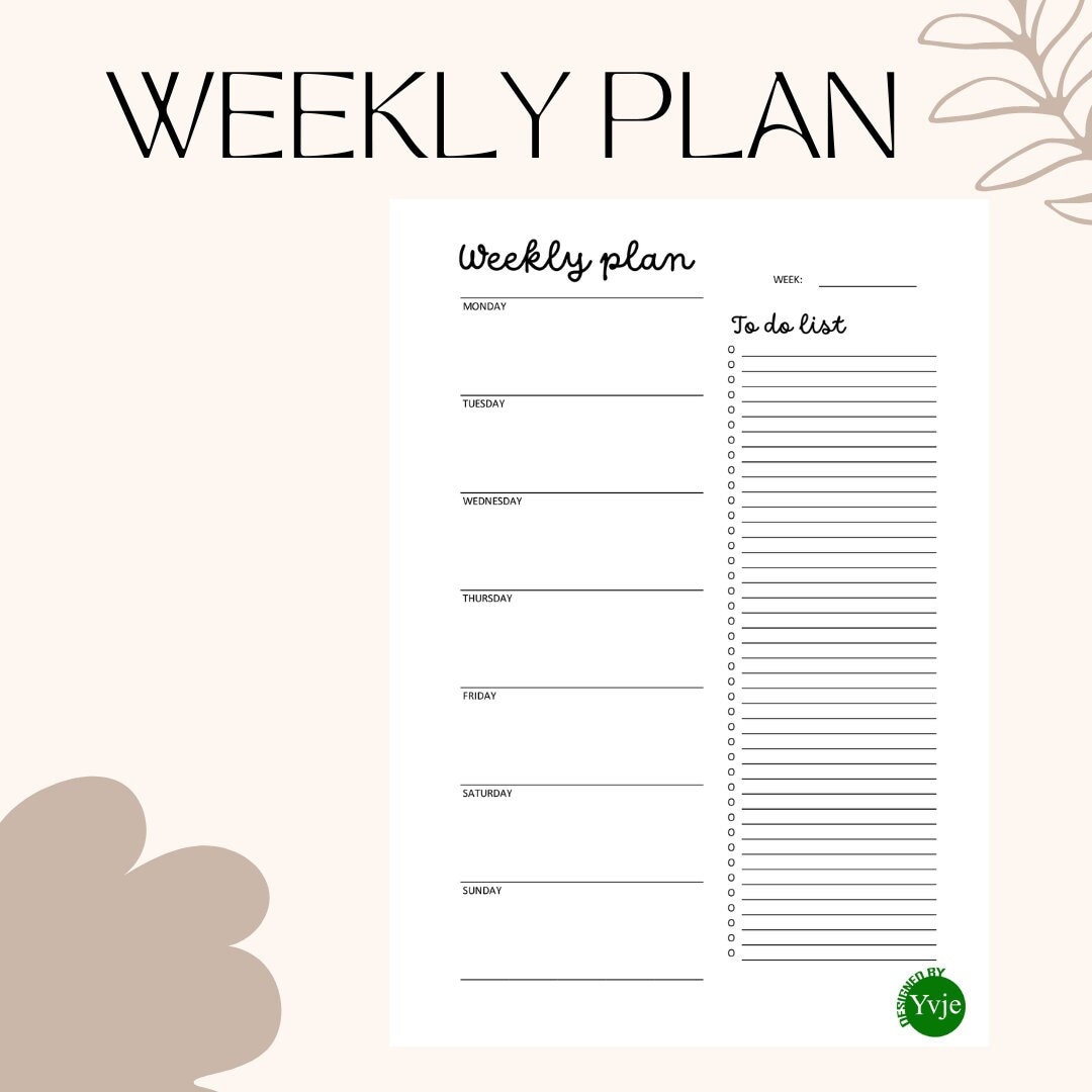 Weekly Planner Printable, Printable Weekly Task List PDF, Minimal ...