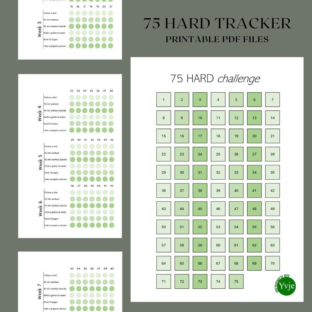 75 Hard Challenge Tracker, Printable 75 Hard Challenge Tracker ...
