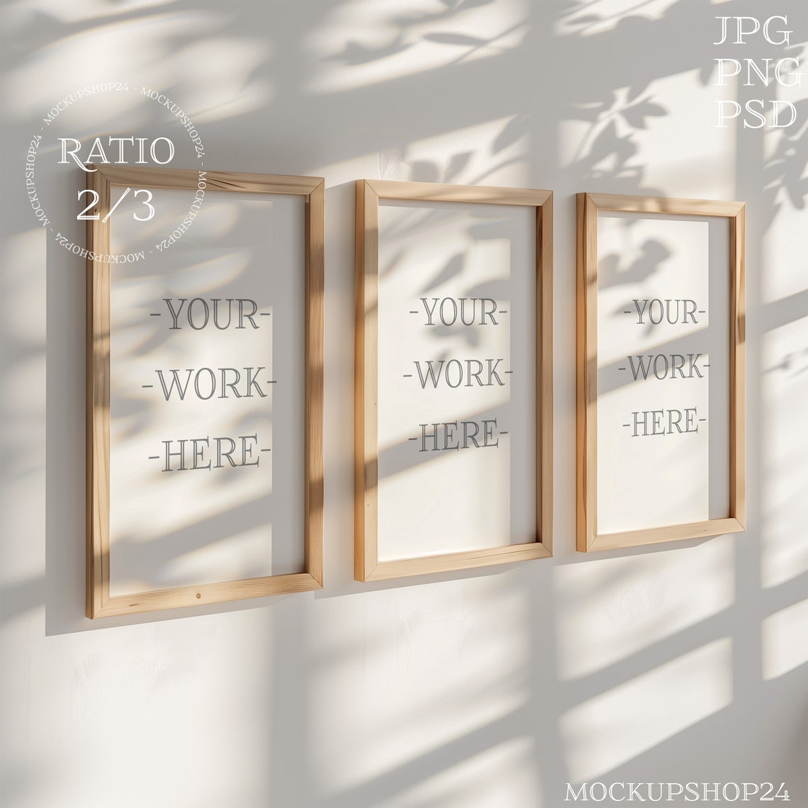 Set of 3 Frame Mockup, 2/3, Wooden Frame Mockup, Digital Frame ...