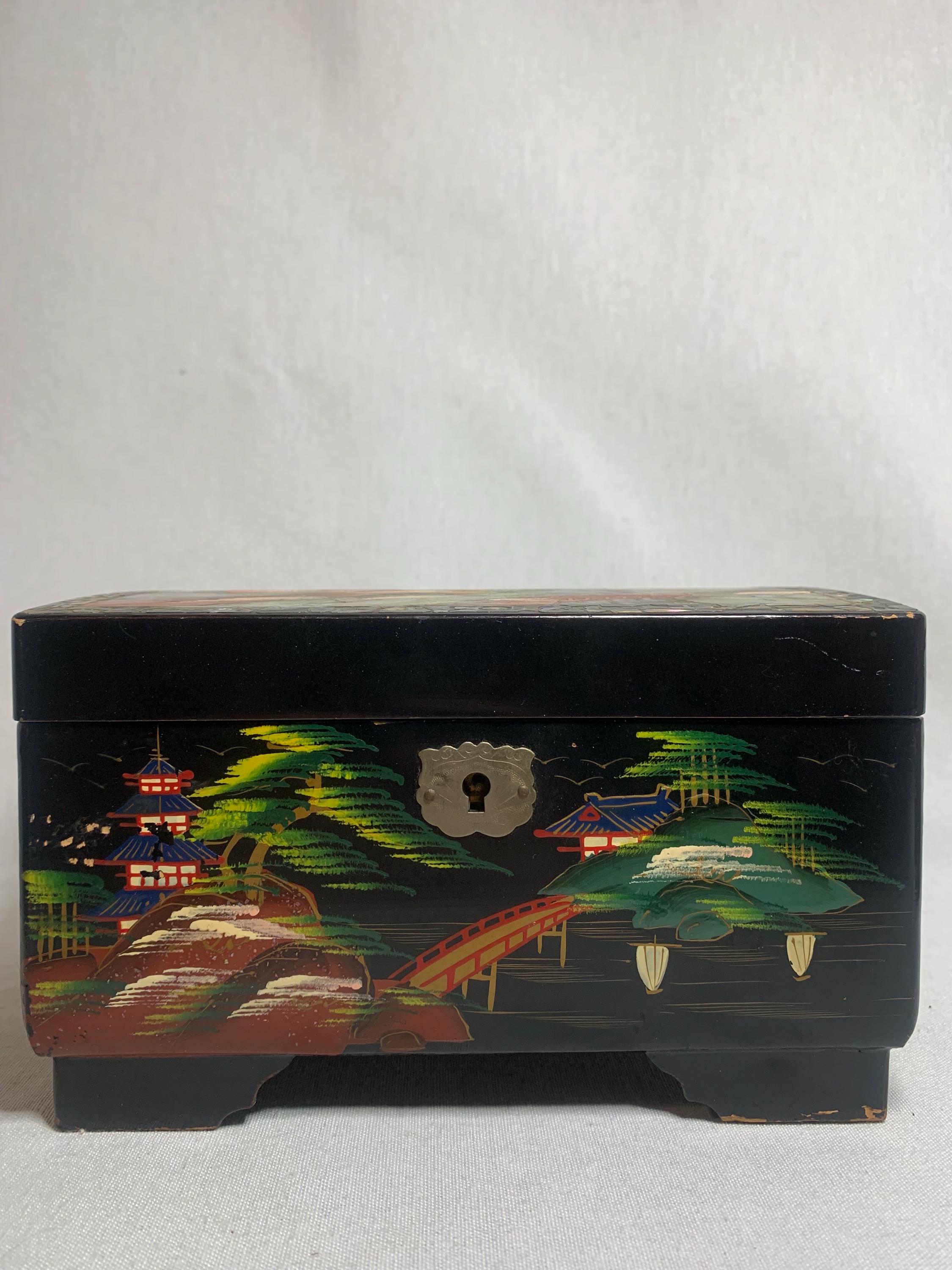 Mid Century Handmade Japanese Black Laquer & Abalone Inlay Mt Fuji ...