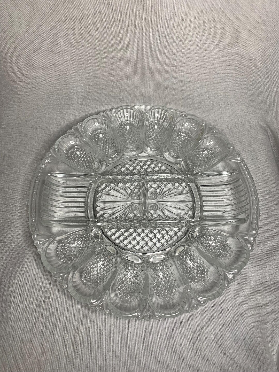 Mid-century 1950’s L.E. Smith Clear Cut Glass Deviled Egg Platter - Etsy