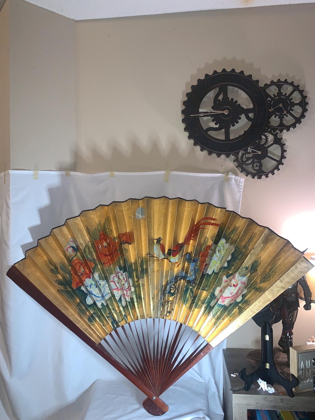Large Vintage Chinese Folding Fan With Painted Bird&floral Designs ...
