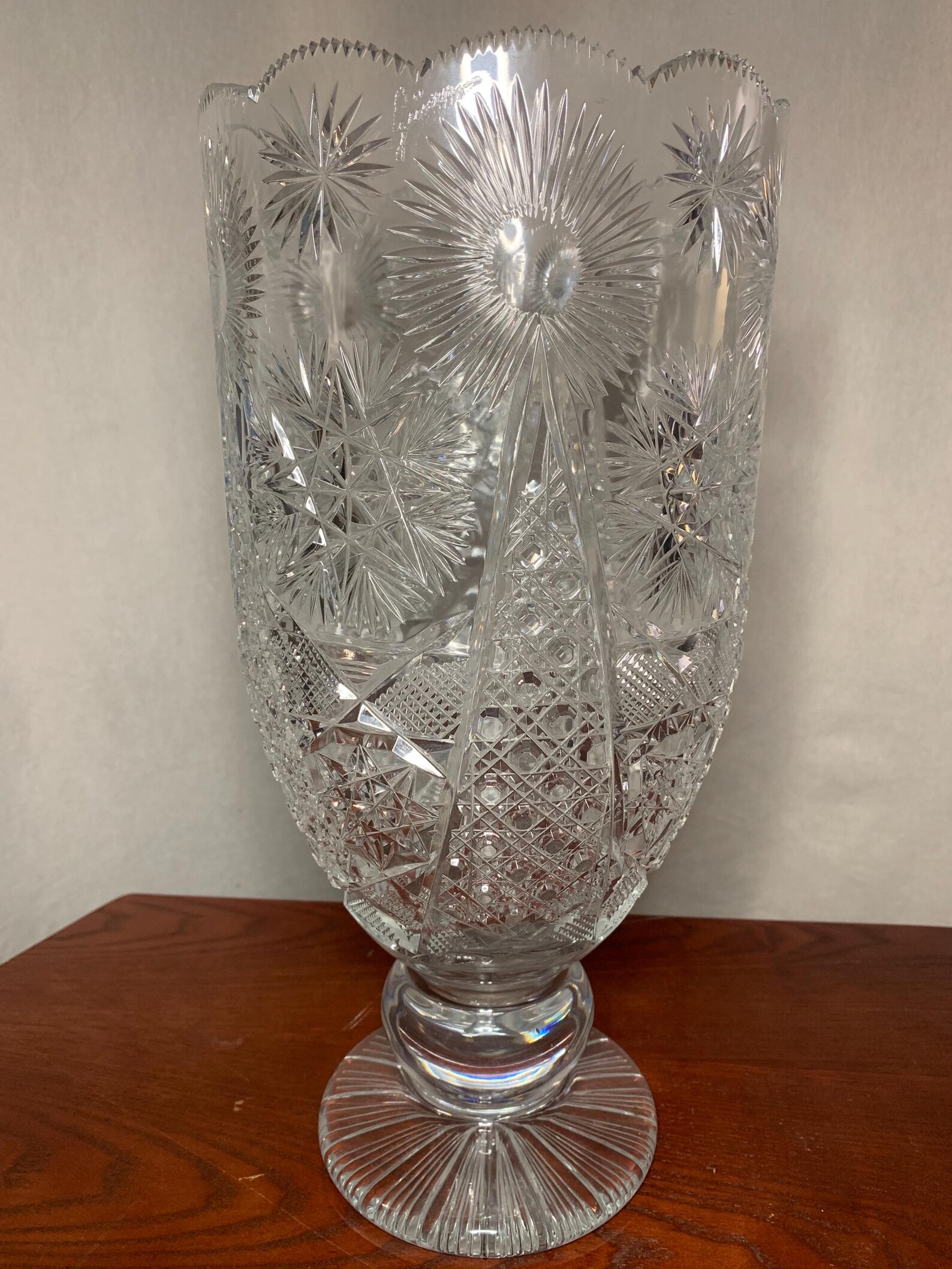 Large Vintage Signed Yasemin Clear Cut Crystal Vase - Etsy