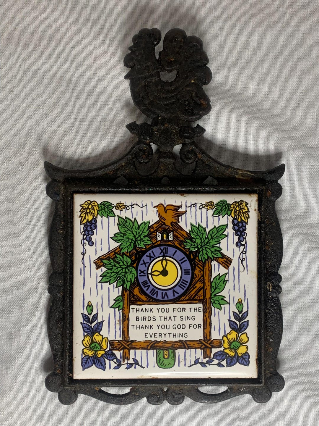 Vintage Cast Iron Rooster Trivet With Ceramic Tile - Etsy