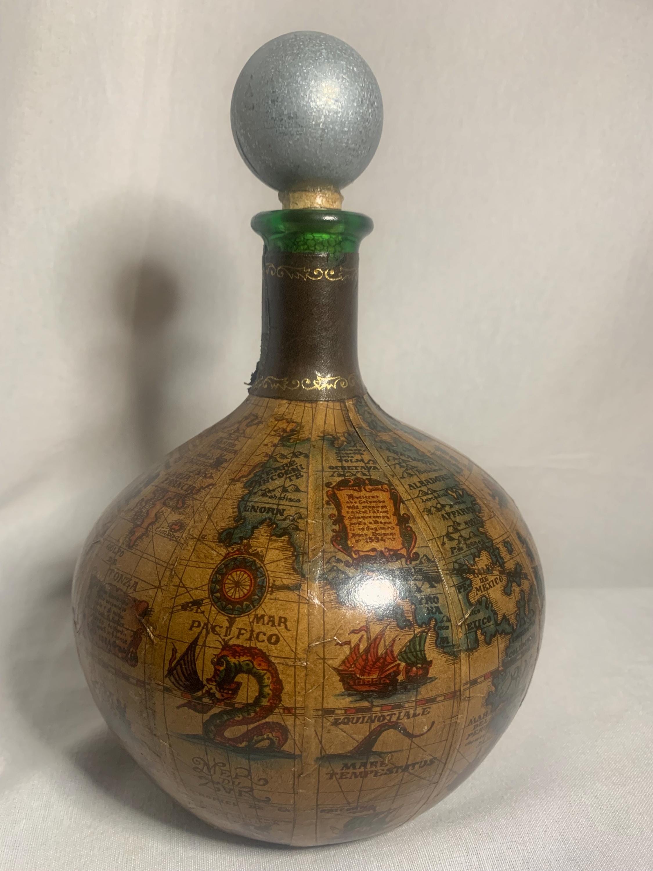 Vintage Old World Leather Map Decanter - Etsy