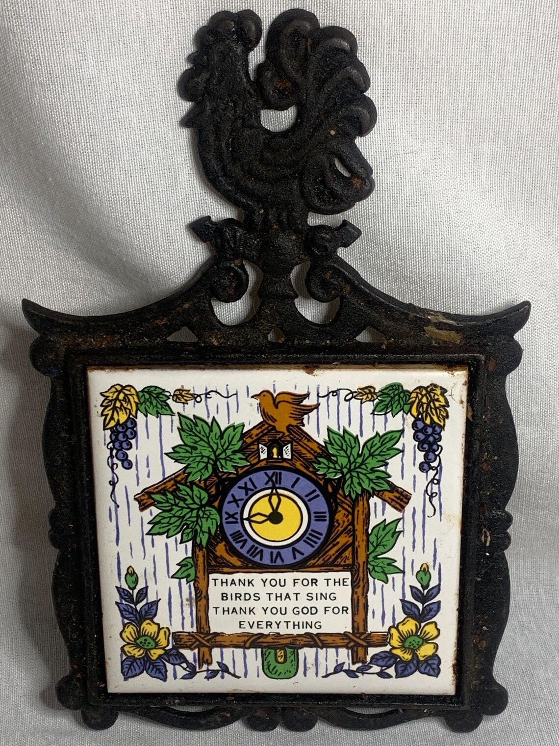 Vintage Cast Iron Rooster Trivet With Ceramic Tile - Etsy