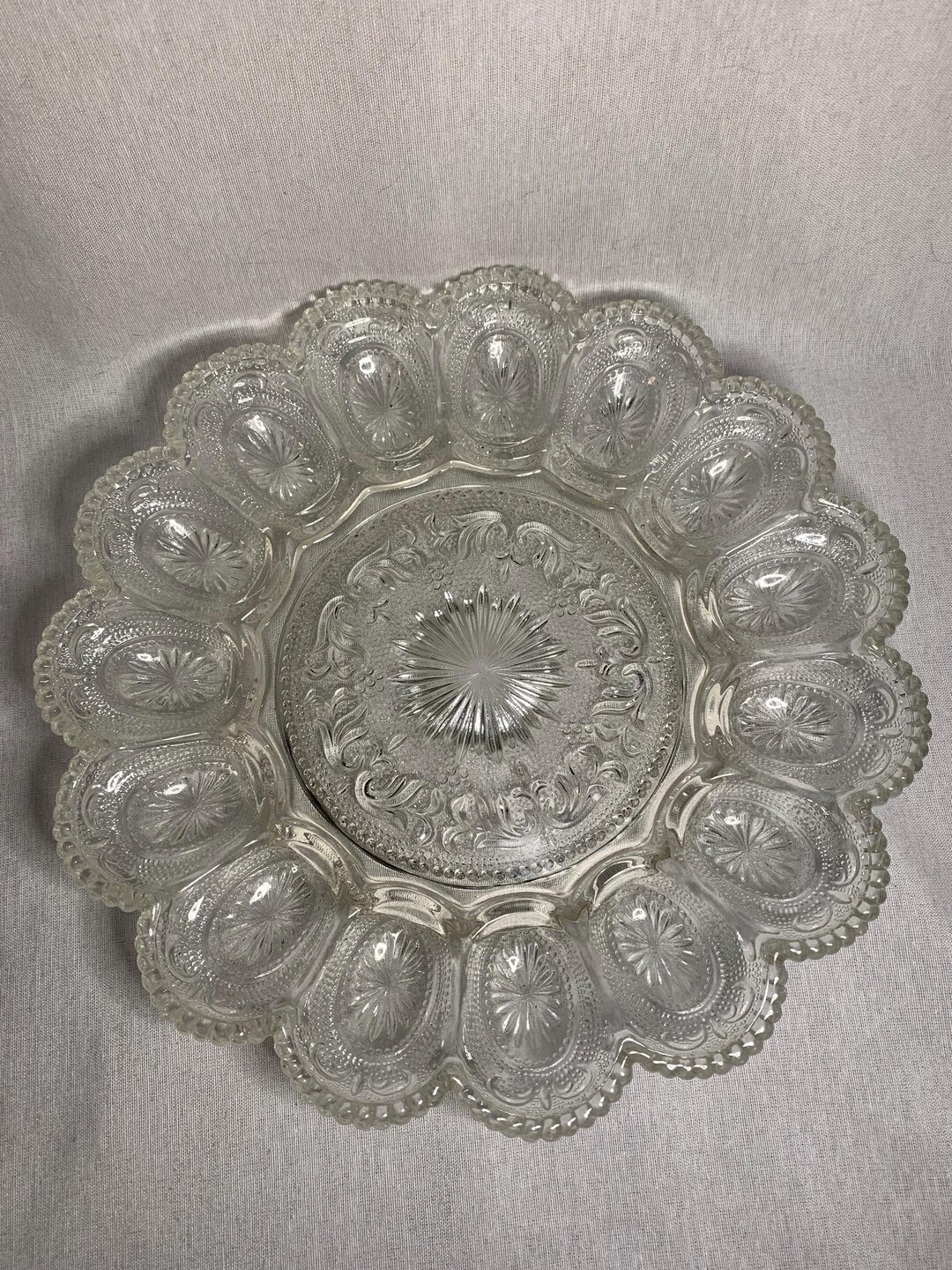 Vintage 1930’s L.E. Smith Depression Glass Heavy Clear Cut Deviled Egg ...