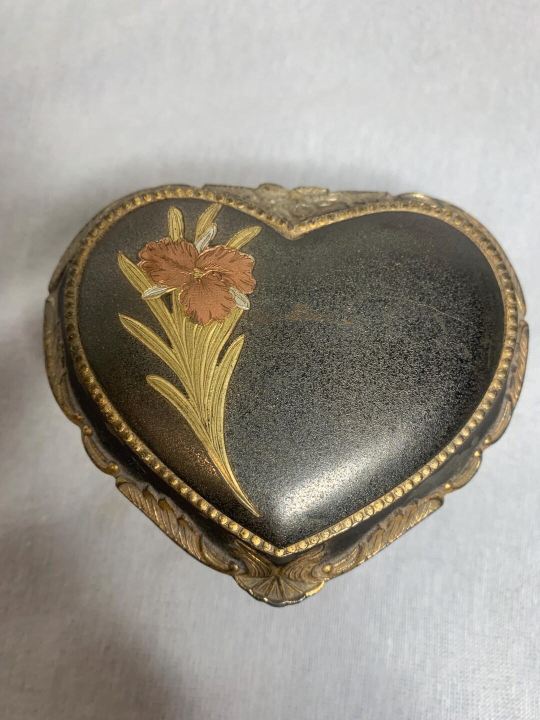 Vintage Black Heart Sankyo Musical Trinket Box - Etsy