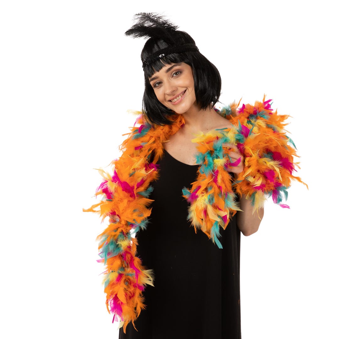 Multicoloured Rainbow Feather Boa 85G 1.8M Handmade Fancy Dress Costume ...